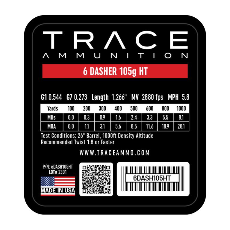 6 DASHER – 105g HT – Trace Ammunition