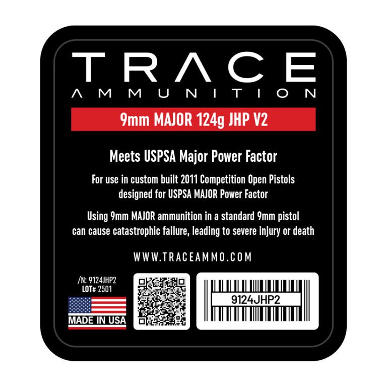 9mm MAJOR 124g JHP V2 – Trace Ammunition